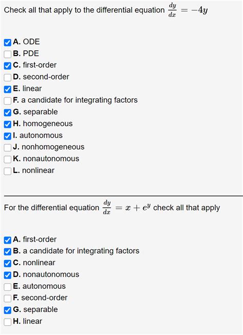Solved Check All That Apply To The Differential Equation Dy