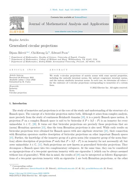 Pdf Generalized Circular Projections