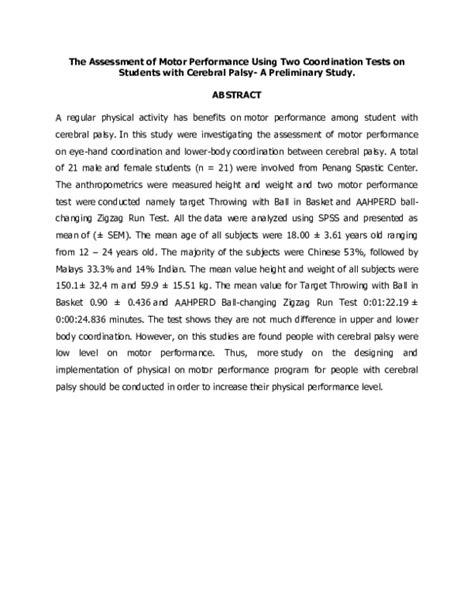 Pdf The Assessment Of Motor Performance Using Two Coordination Tests