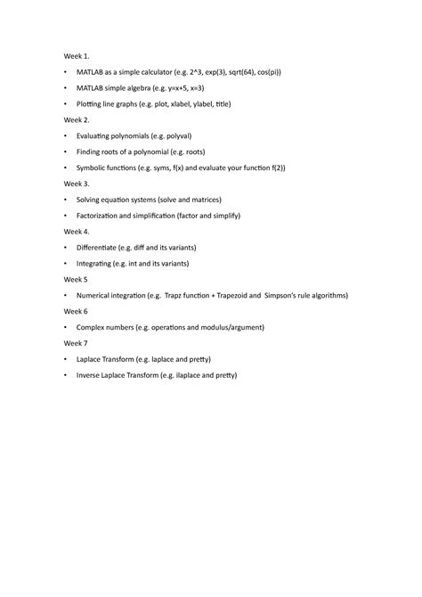 Matlab Week Allocation Week 1 Matlab As A Simple Calculator E 23