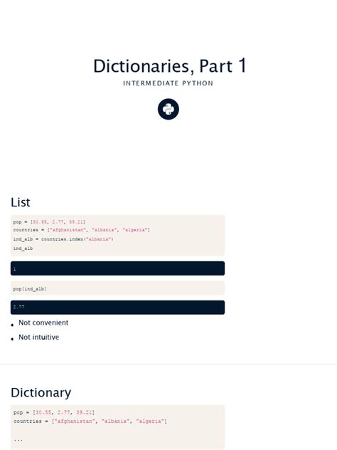 Intreoduction To Python Dictionarios Part 1 Pdf Software