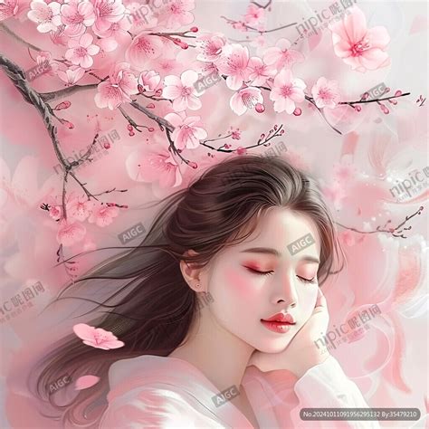 Ai创作图桃花美人插画 木棉花美女插画 桃花壁纸壁画 桃花卧室背景 东方睡眠女子插画 粉色少女手绘 桃花美人图 手绘樱花海报 春天桃花女孩插画 手绘闭眼女孩 手绘桃花装饰画 桃花天顶画 韩国