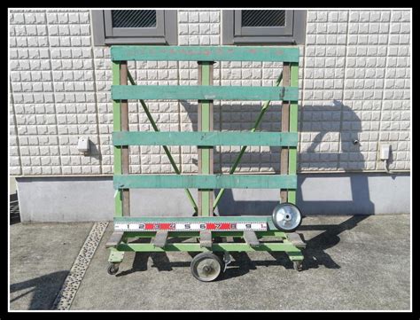 傷や汚れあり3引取限定ガラス搬送用運搬台車①硝子 業務用 設置 窓 板サッシ網入り部品パーツ中古 鉄製 板物ベニヤ大型1200mm