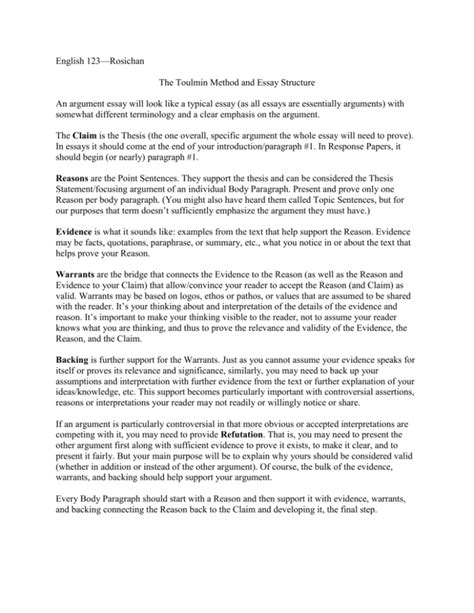 Toulmin Method Essay Structure Guide