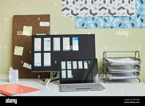 Background Image Of Minimal Home Office Setup With Computer Screen And