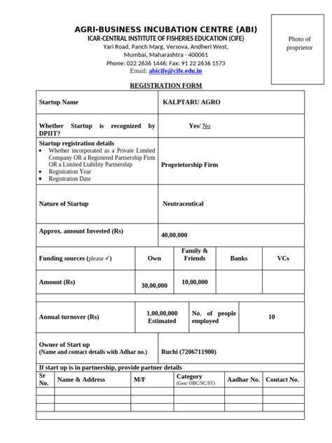 6 Startup Registration Form Pdf