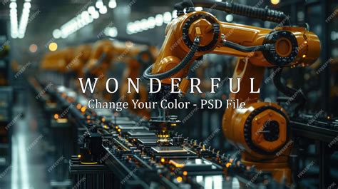 Premium Psd Industrial Robotic Arm Assembling On Conveyor Belt