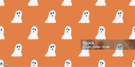 유령 완벽 한 패턴 손으로 그린 스타일 오렌지 배경 할로윈 무서운 유령 괴물 홀리데이 실루엣 플라잉 팬텀 귀엽고 으스스한 캐릭터 10월에 대한 스톡 벡터 아트 및 기타