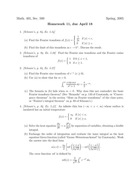 Homework 11 Spring 2005 Advanced Engineering Mathematics Math 401