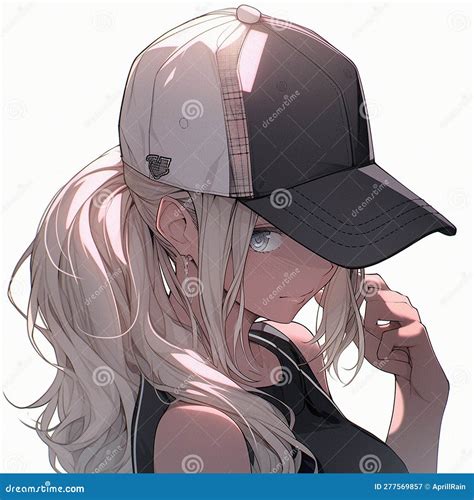 A Girl In An Anime Style Baseball Cap Stock Illustration Illustration