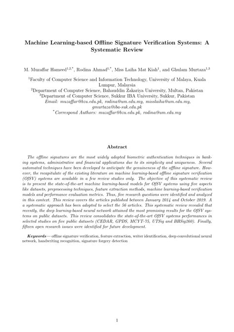 Pdf Machine Learning Based Offline Signature Verification Systems A Systematic Review