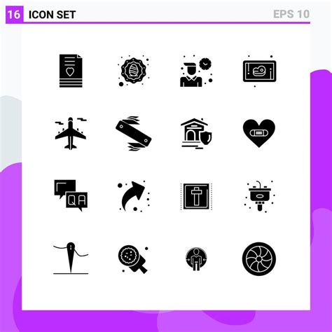 Editable Vector Line Pack Of 16 Simple Solid Glyphs Of Plane Steak Egg Meat Working Editable