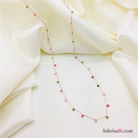 Collana Lunga Argento 925 Oro Rosa Cascata Zirconi Multicolor