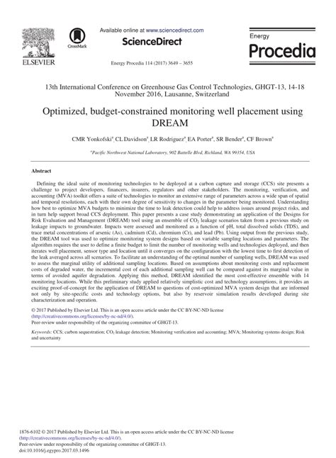 Pdf Optimized Budget Constrained Monitoring Well Placement Using Dream