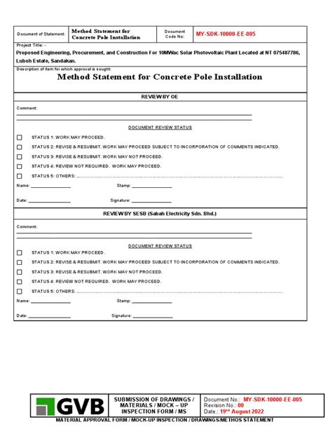 My Sdk 10000 Ee 005 Method Statement For Concrete Pole Installation Gvb Rev1 Pdf