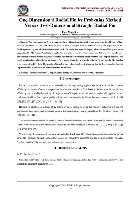 Pdf One Dimensional Radial Fin By Frobenius Method Versus Two