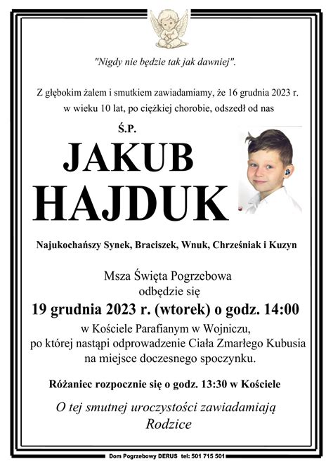 Śp Jakub Hajduk Aandw Derus Dom Pogrzebowy Tarnów Zakład Pogrzebowy