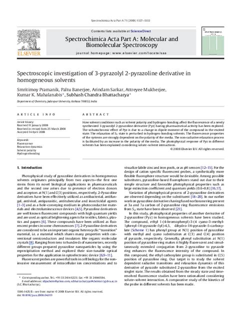 Pdf Spectroscopic Investigation Of 3 Pyrazolyl 2 Pyrazoline Derivative In Homogeneous Solvents