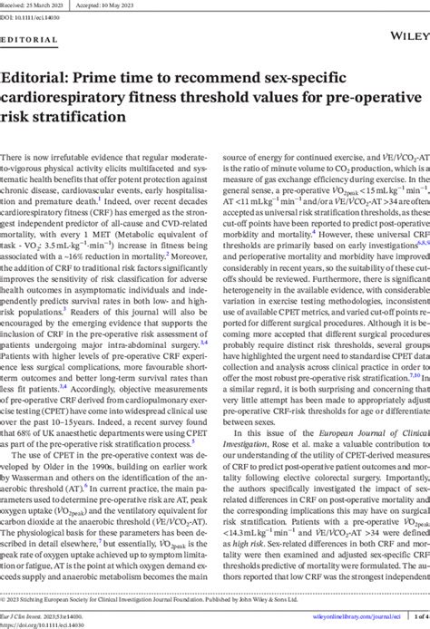 Editorial Prime Time To Recommend Sex‐specific Cardiorespiratory