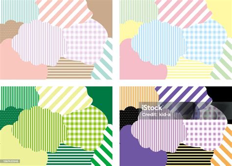 다양한 패턴 스트라이프 깅엄 체크 닷의 패치워크 스피치 버블 일러스트레이션 세트 줄무늬에 대한 스톡 벡터 아트 및 기타 이미지