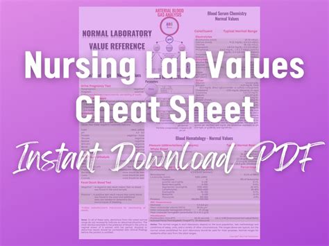 Lab Values Cheat Sheet NCLEX Lab Values Reference Nursing Study Guide Digital Download Etsy