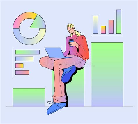 Vector Flat Illustration Of Female Character With Graphs And Data Stock Vector Illustration Of