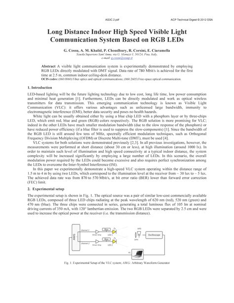 Pdf Long Distance Indoor High Speed Visible Light Communication System Based On Rgb Leds