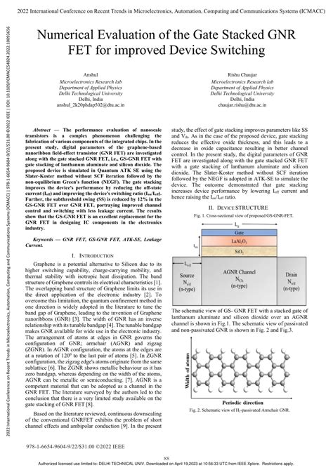 Pdf Numerical Evaluation Of The Gate Stacked Gnr Fet For Improved Device Switching