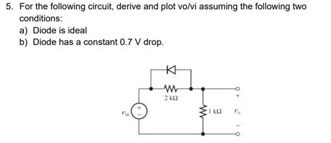 Solved 5 For The Following Circuit Derive And Plot Vo Vi Chegg Com
