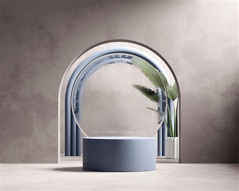 식물 제품 프레젠테이션 배경이 있는 3d 렌더링 플랫폼 연단 프리미엄 사진