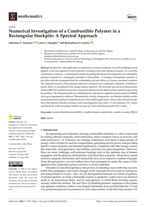Pdf Numerical Investigation Of A Combustible Polymer In A Rectangular Stockpile A Spectral
