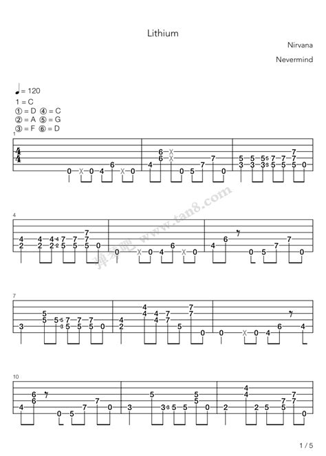 《lithium》 Nirvana（六线谱 吉他谱） 弹琴吧 原蛐蛐钢琴网 ，吉他入门，钢琴入门，优质吉他谱，钢琴谱尽在弹琴吧