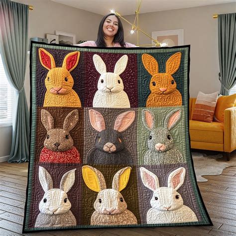 Whimsical Rabbit Quilted Blanket Wdqb283 Bunny Quilt Cute Quilts