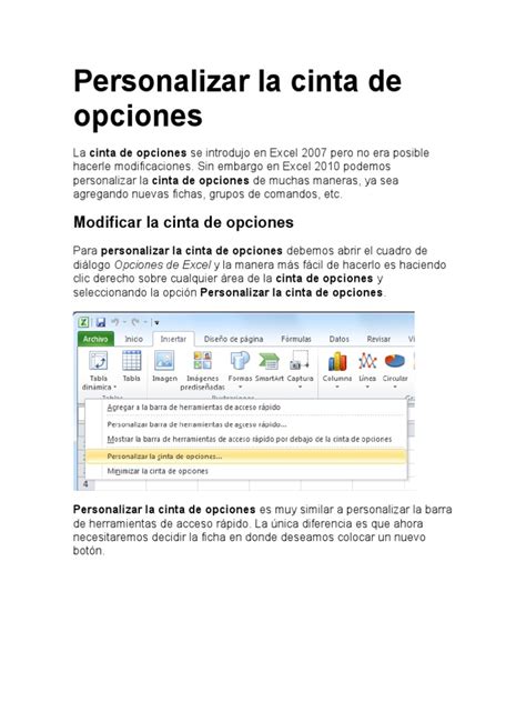 Personalizar La Cinta De Opciones Excel Pdf