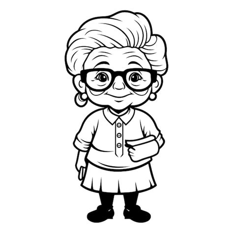 컬러링 책을 위해 안경을 입은 귀여운 만화 학교 소녀 프리미엄 벡터