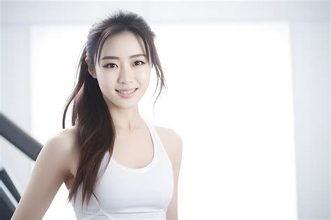 Premium Ai Image Beautiful Asian Fitness Model Smile Wellbeing And Active Lifestyle Concept