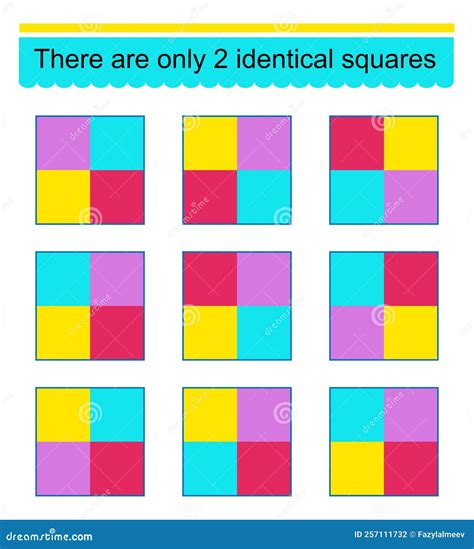Educational Game Need To Find Two Identical Squares Vector Stock