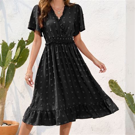 Deals Of The Week Yrmaups Women Summer Swiss Dot Elastic Waist Elegant