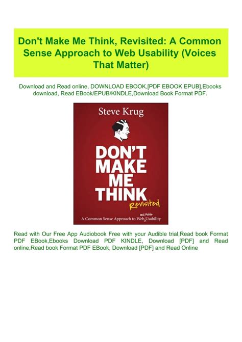 Read Donand039t Make Me Think Revisited A Common Sense Approach To