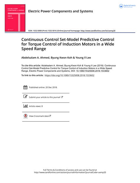 Pdf Continuous Control Set Model Predictive Control For Torque Control Of Induction Motors In