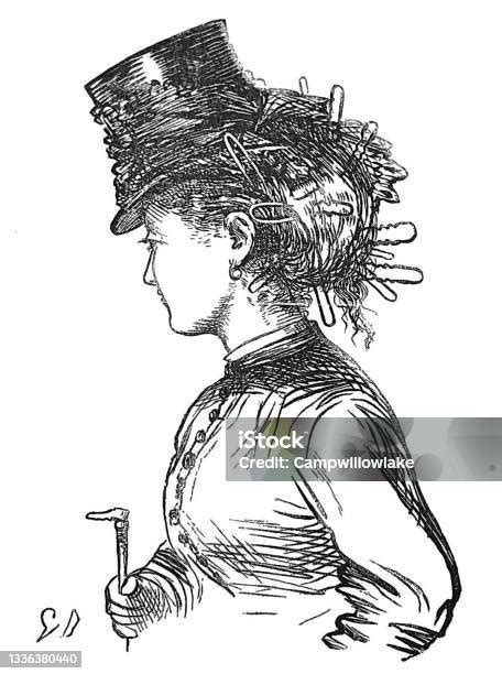 영국 풍자 만화 만화 캐리커처 일러스트 지저분한 머리를 가진 여자 한 명의 여자만에 대한 스톡 벡터 아트 및 기타 이미지 한