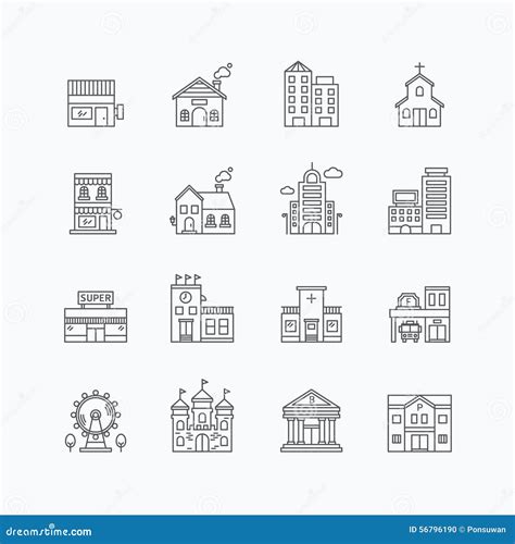 Vector Linear Web Icons Set Buildings Collection Of Flat Line Stock Vector Illustration Of