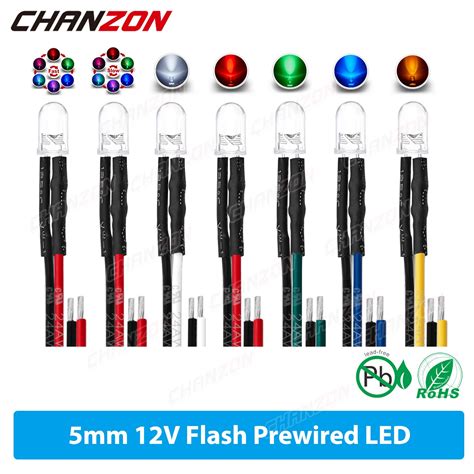20pcs 12v 5mm led diode flash white red green blue yellow rgb fast slow blinking flicker