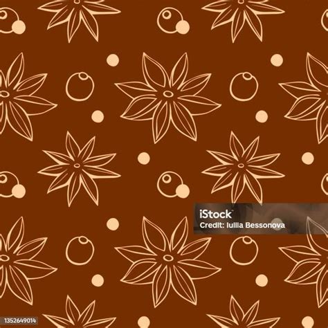 벡터 의 벡터 매끄러운 패턴의 스타 아니스 낙서 스타일에 후추 조미료 음식 첨가제 향신료의 배경 또는 질감 갈색에 대한 스톡 벡터 아트 및 기타 이미지 Istock