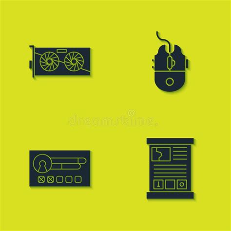Set Video Graphic Card Game Guide Create Account Screen And Computer Mouse Gaming Icon Vector