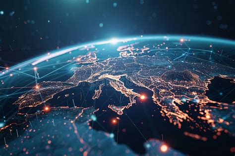 Digital World Globe Centered On Europe Concept Of Global Network And Connectivity Data Transfer