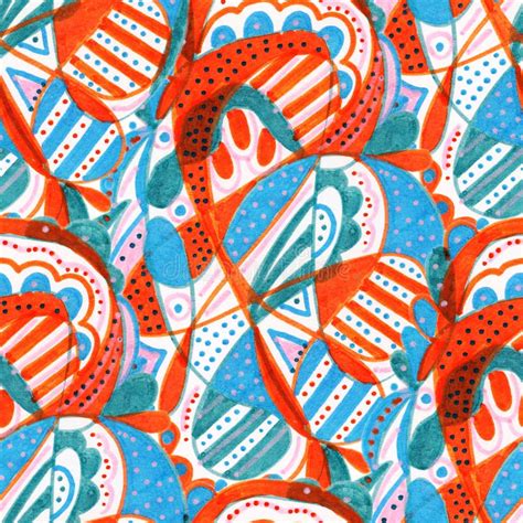 Abstract Seamless Pattern With Markers Drawing In Doodle Style Stock Illustration Illustration