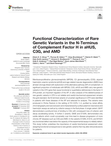 Pdf Functional Characterization Of Rare Genetic Variants In The N