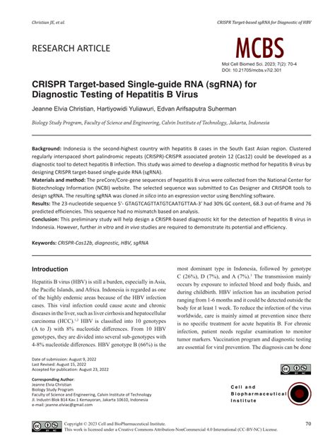Pdf Crispr Target Based Single Guide Rna Sgrna For Diagnostic Testing Of Hepatitis B Virus
