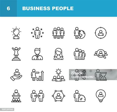 비즈니스 사람들이 라인 아이콘 편집 가능한 선입니다 픽셀 완벽 한입니다 모바일과 웹 강의 사업 사람 커뮤니케이션 시간 관리 구직과 같은 아이콘을 포함 되어 있습니다 아이콘에